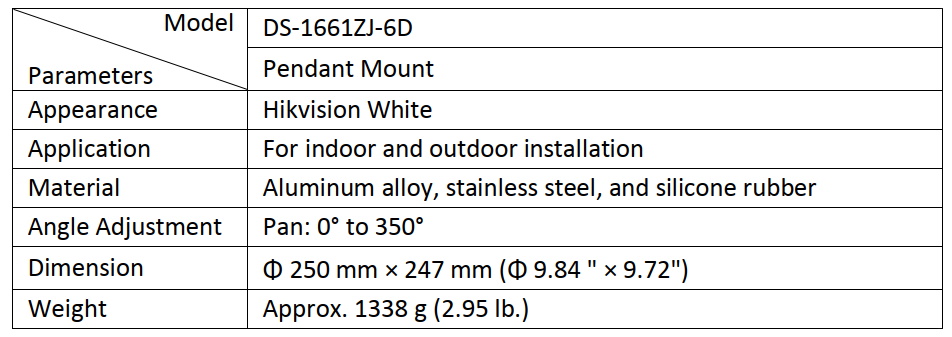 Hikvision DS-1661ZJ-6D Pendant Mount Bracket